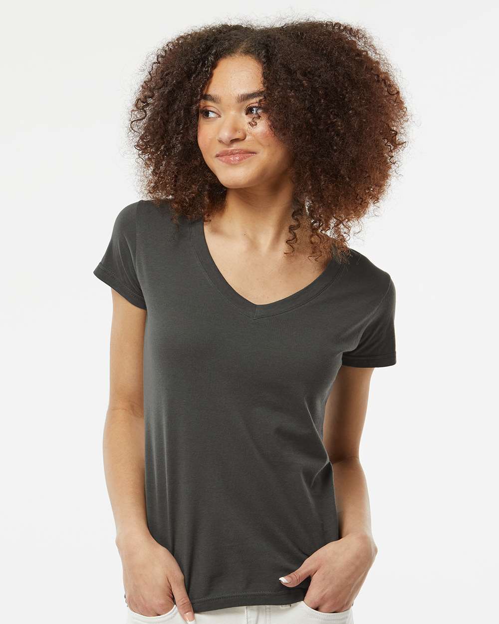 Tultex 214 Women's Slim Fit Fine Jersey V-Neck T-Shirt